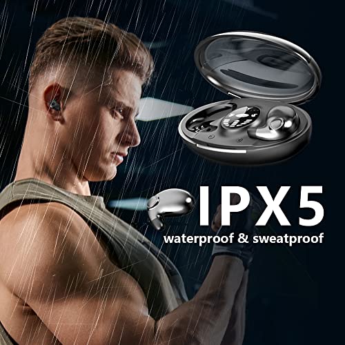 BNGXR Invisible Sleep Wireless Earphone IPX5 Waterproof, 2023 New Sense-Free to Wear Bluetooth Earbuds for Sports Sleep, Premium Noise Cancelling Hidden Touch Control with Charging Case (Black)