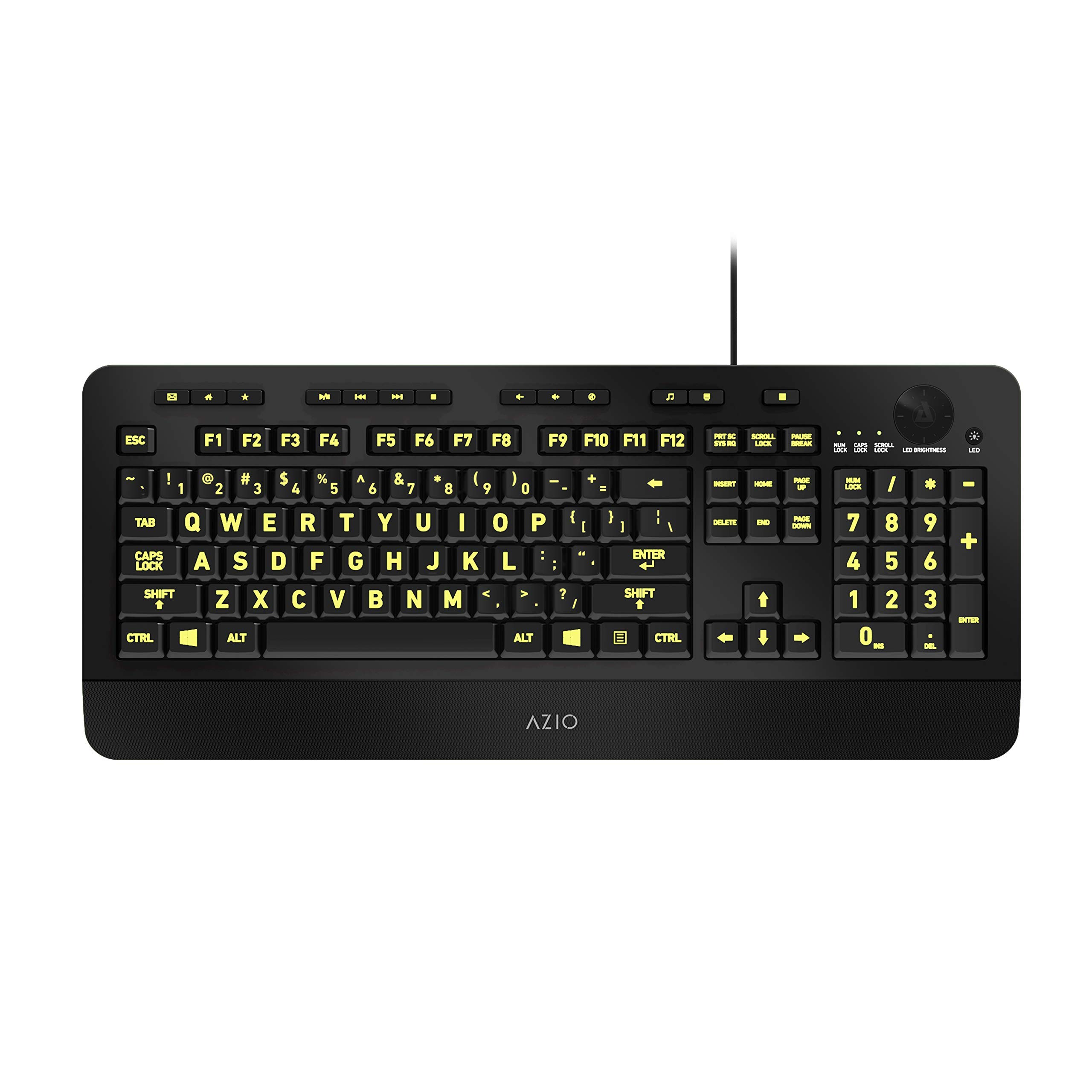 Azio Vision Backlit Computer Keyboard - Wired USB Keyboard with LARGE PRINT keys and 5 Interchangeable Backlight Colors (KB506)