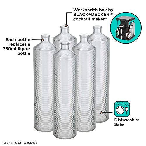 bev by BLACK+DECKER Cocktail Maker Glass Liquor Dispenser Bottles, Dishwasher Safe, 5 Pack (BEWB105β)