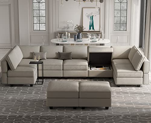 Belffin Modular Sectional Sofa with Ottomans Velvet Reversible Sofa with Chaise Sleeper Sofa Bed with Storage Seat Grey…