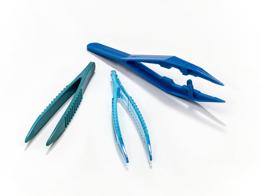 Caplugs Evergreen 222-1121-B1I Sterile Self-Sprung Forceps 100 Pack, Translucent Blue Polystyrene, 105 mm, Reusable, Disposable, Laboratory Use, Individually Packed