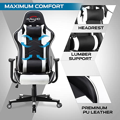 Polar Aurora Gaming Chair Racing Style High-Back PU Leather Office Chair Computer Desk Chair Executive Ergonomic Swivel Chair Headrest Lumbar Support (white1)