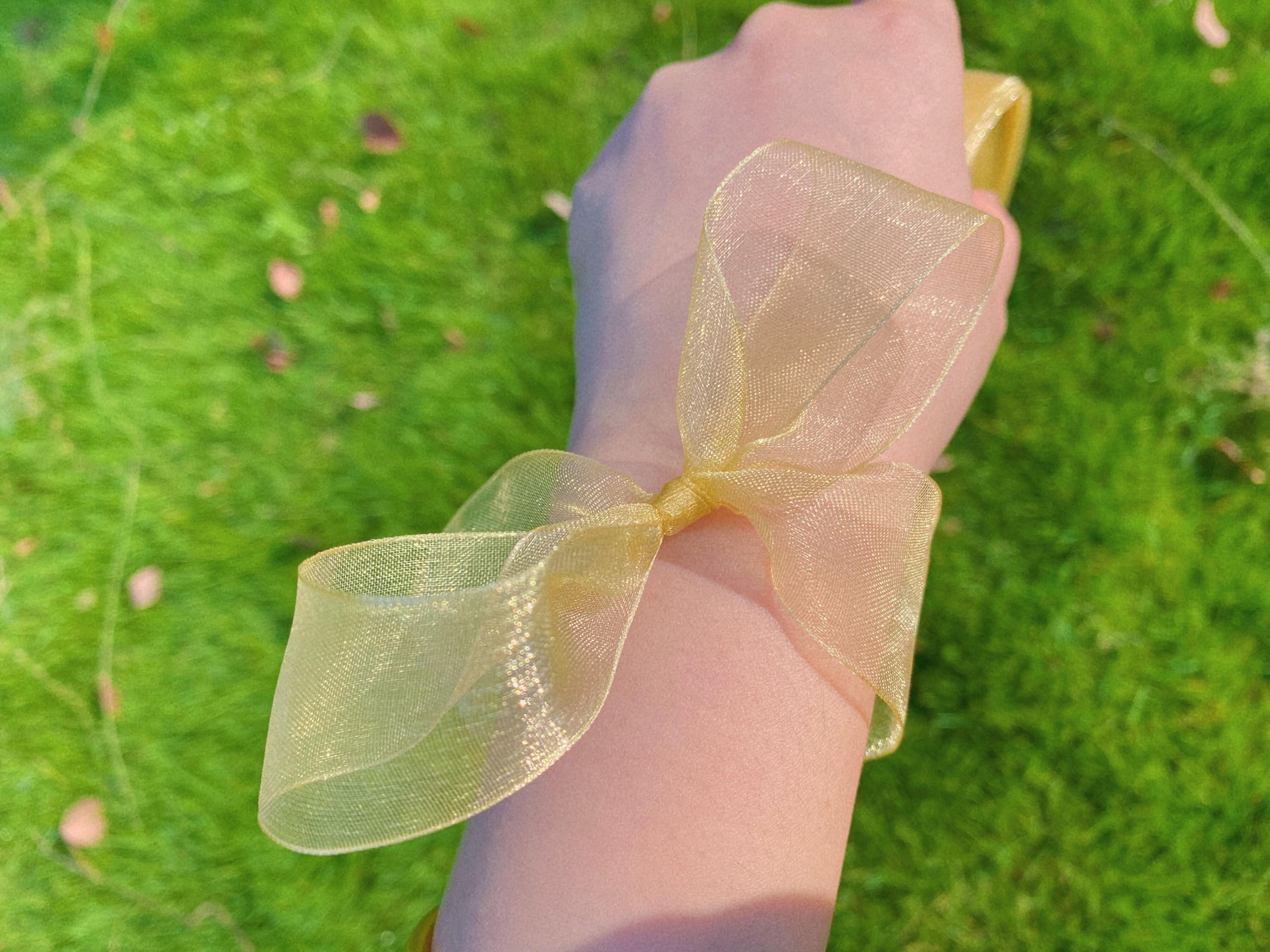 BEAUTOPE 1 Inch 50 Yards Sheer Organza Ribbon Chiffon Ribbon for Gift Wrapping Wedding Bouquet Crafts (Gold)