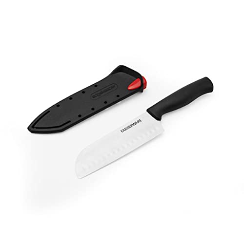 Farberware Edgekeeper 5-Inch Santoku Knife with Self-Sharpening Blade Cover, High Carbon-Stainless Steel Kitchen Knife with Ergonomic Handle, Razor-Sharp Knife, Black