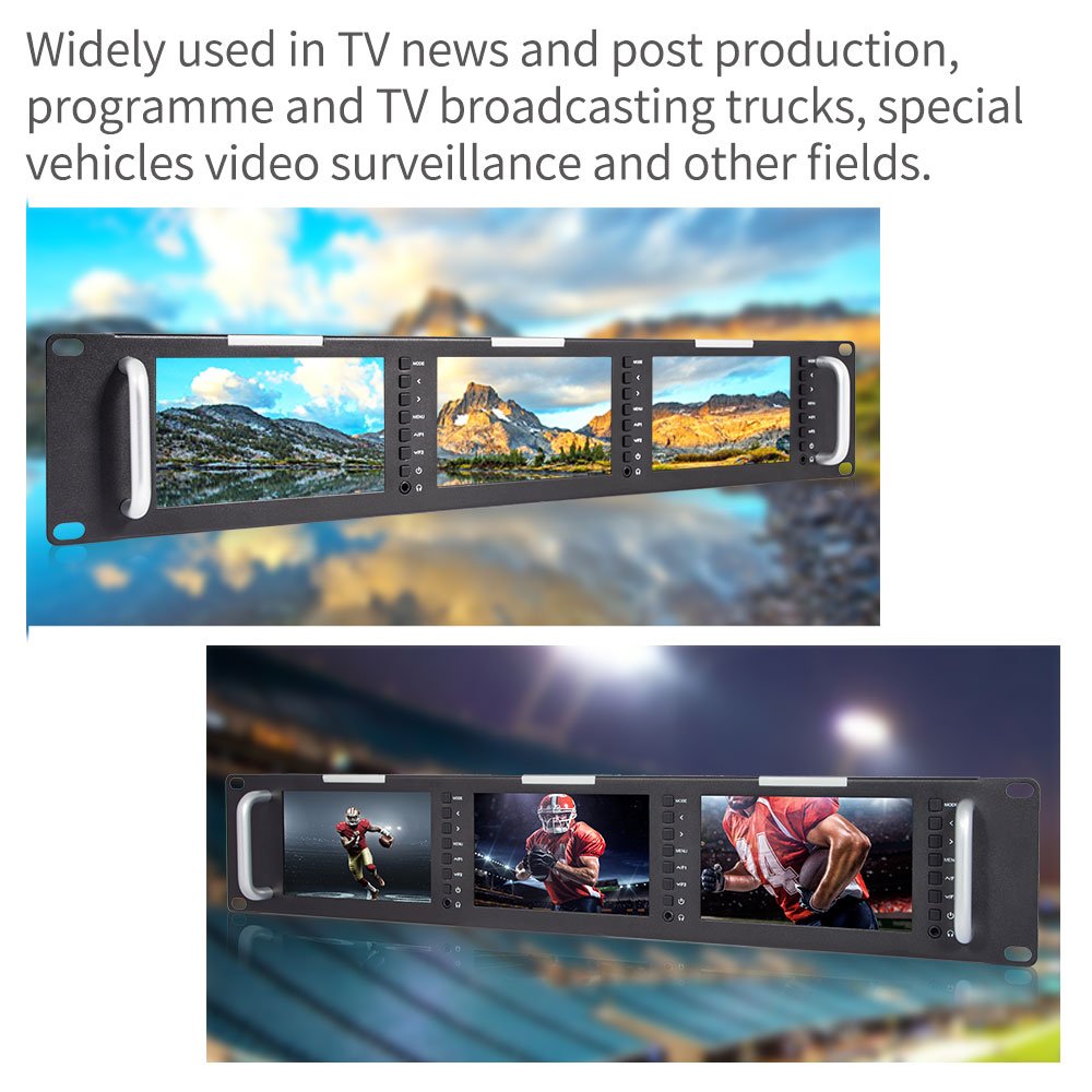 FEELWORLD T51 2RU Triple 5 Inch SDI Rack Mount Broadcast Monitor LCD 800x400 3G SDI HDMI AV Input and Output