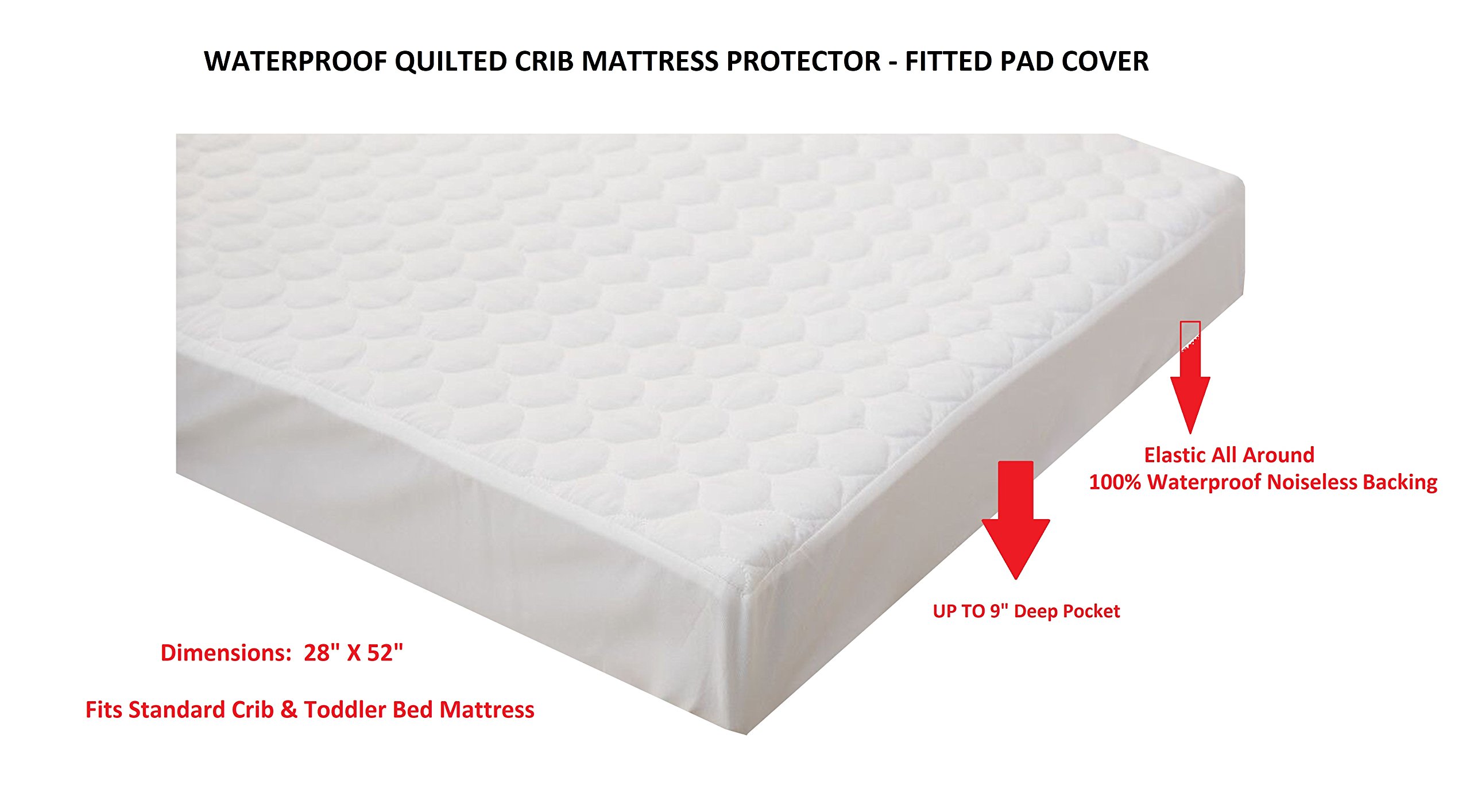 Elegant Comfort Baby-Swaddle-Blue 100% Waterproof Fitted Crib and Toddler Protective Mattress Protector Pad Cover, 28 X 52, White