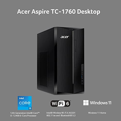 Acer 2022 Newest Aspire Desktop PC, 12th Gen Intel Core i5-12400 6-Core Processor, 16GB RAM, 1TB SSD, Wi-Fi 6, Bluetooth 5.2, Wired Keyboard and Mouse Combo, Windows 11 Home, Bundle with JAWFOAL