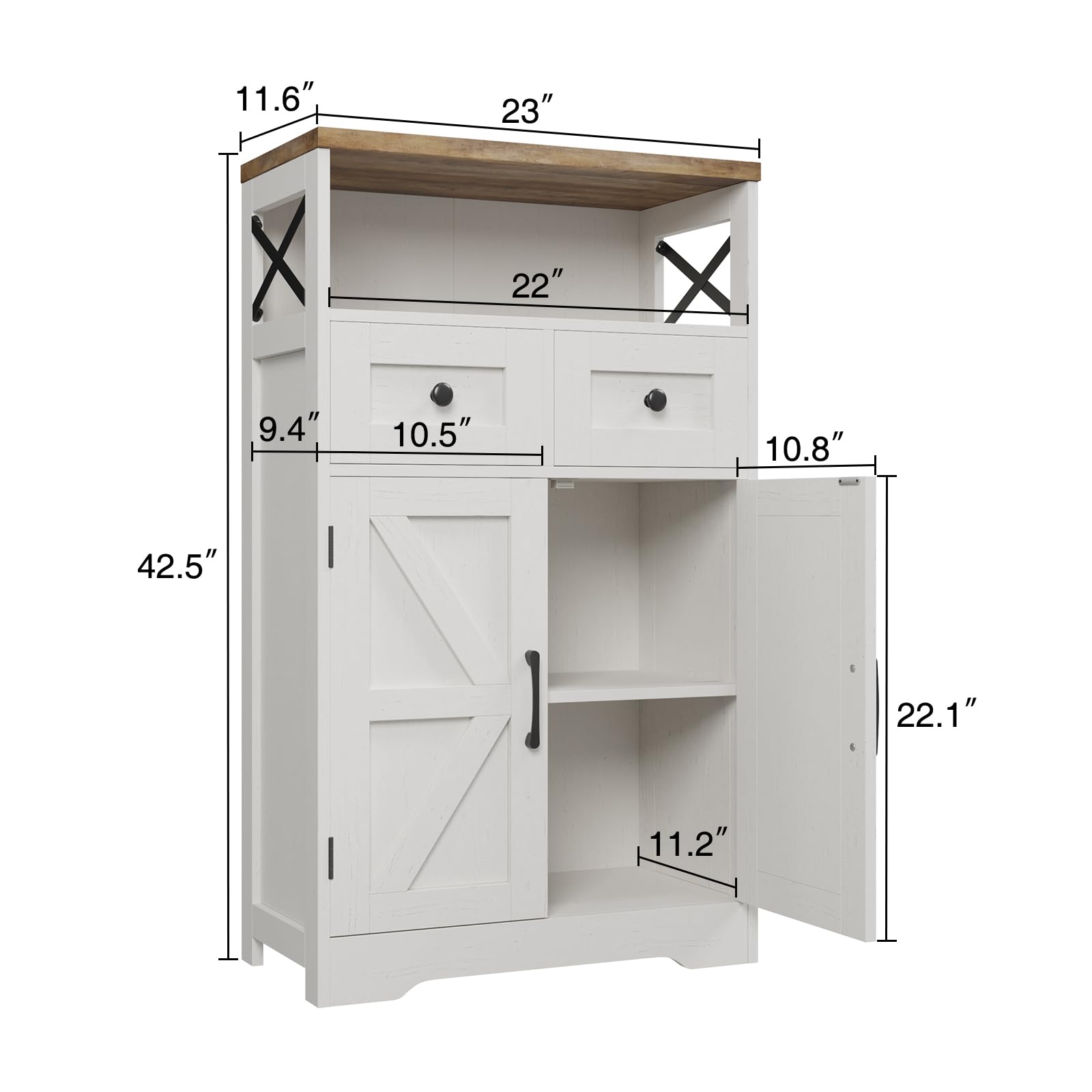 Befrases Farmhouse White Storage Cabinet with Doors and Drawers, Freestanding Kitchen Pantry Cabinet, Floor Storage Cabinet Hutch Cupboard for Kitchen/Laundry/Living Room/Bedroom