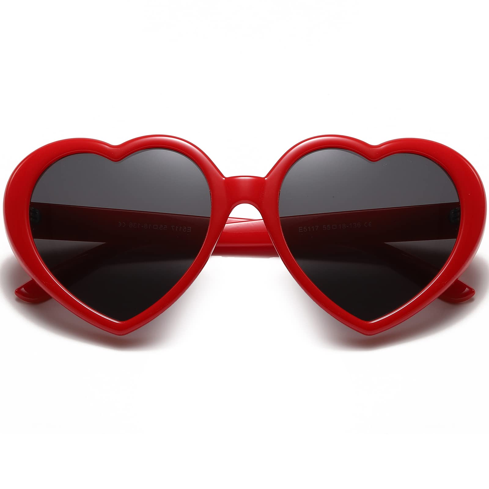 AIEYEZO Love Heart Sunglasses for Women Polarized Heart Frame Sun Glasses 100% UV Blocking Lens (Red/Grey)