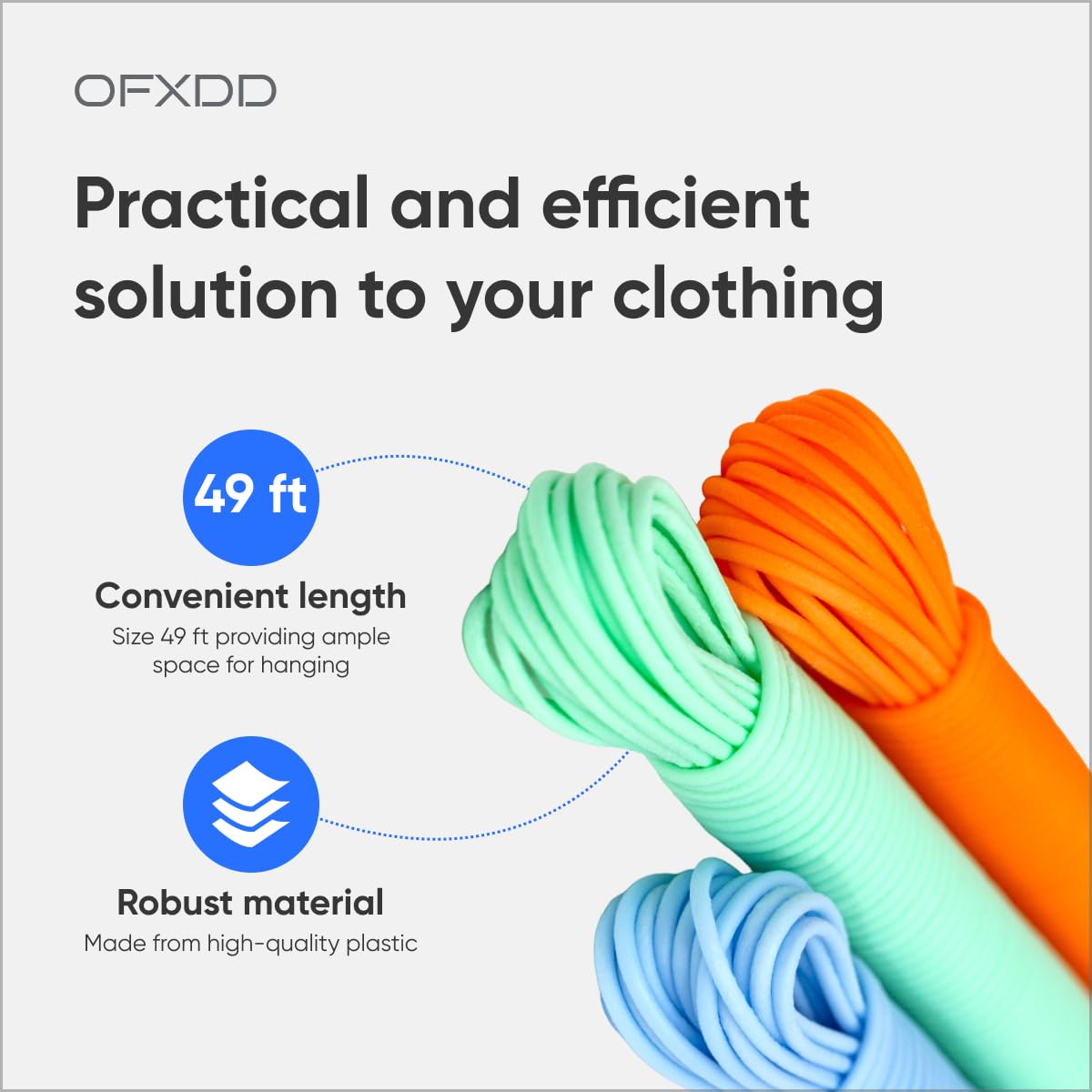 Clothes Line Ropes 49 Ft - Indoor & Outdoor Clothesline 3 Pcs - Plastic Laundry Line - Clothes Lines for Hanging Clothes