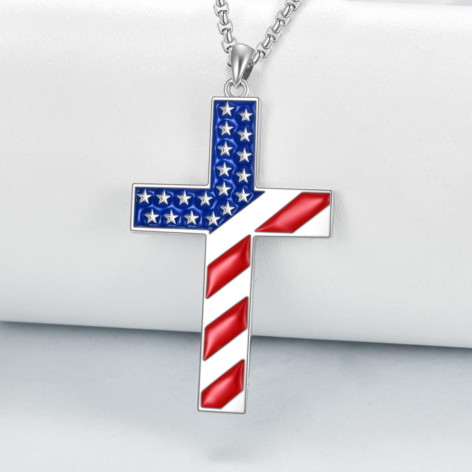 American Flag Cross Necklaces US Flag 925 Sterling Silver Patriotic Necklace Unisex