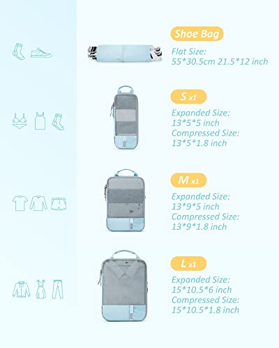 Compression Packing Cubes for Suitcases, BAGSMART 4 Set Travel Organizer Cubes for Travel Essentials, Expandable Luggage Suitcase Organizer Bags Set, Lightweight Packing Organizers as Travel Accessories for Women / Men