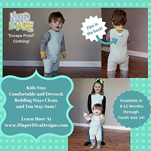 Naked No More®One Piece Romper Back Zipper Bodysuit Pajamas Escape Proof Adaptive Clothing (4T) (Mom's Choice Award Winner)