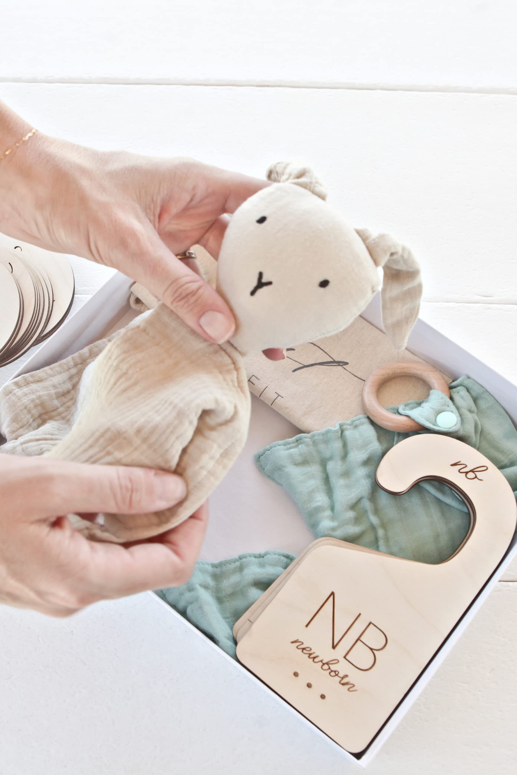 Baby Gift Box - Baby Gift Set Including Milestones Set, Baby Closet Dividers, Bunny, Teether+Blankie and Outfit Keepsake (Ultimate 5-Pack Gift Set)…