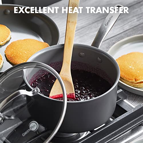 GreenPan Chatham Hard Anodized Healthy Ceramic Nonstick, 3QT Saucepan Pot with Lid, PFAS-Free, Dishwasher Safe, Oven Safe, Gray