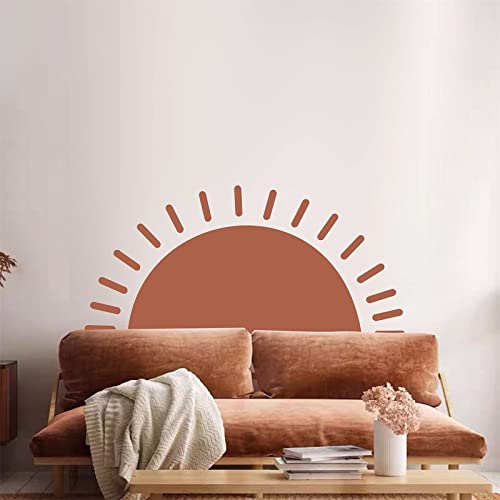Half Sun Wall Decal Large Wall Decal Sunshine Wall Stickers Vinyl Wall Art Decals Removable Sun Decals for Walls Sunrise Sticker Peel and Stick Headboard Wall Decals for Nursery Kids Room Bedroom Playroom Decor