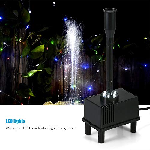 Fountain Pump with Lights Led, 10W 160GPH Submersible Water Pump Fountain for Aquarium Fish Tank Pond Garden Backyard, 600L/H AC 110V