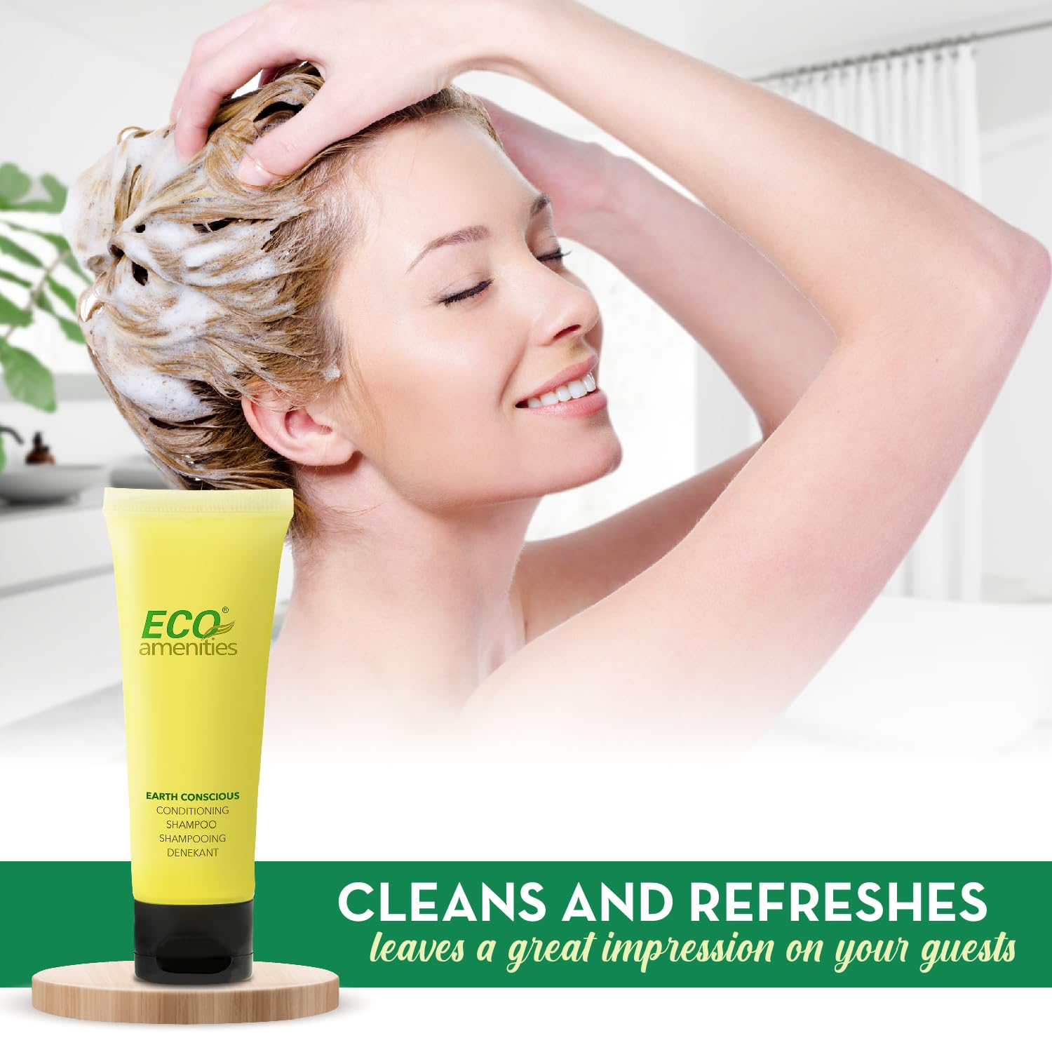 Eco Amenities Travel Size Shampoo and Conditioner Sets - 2 in 1 Hotel Shampoo and Conditioner Supplies for Guests - Refreshing Bulk Travel Size Toiletries - 30ml (1.0 fl oz), 72 pack, Green Tea Scent