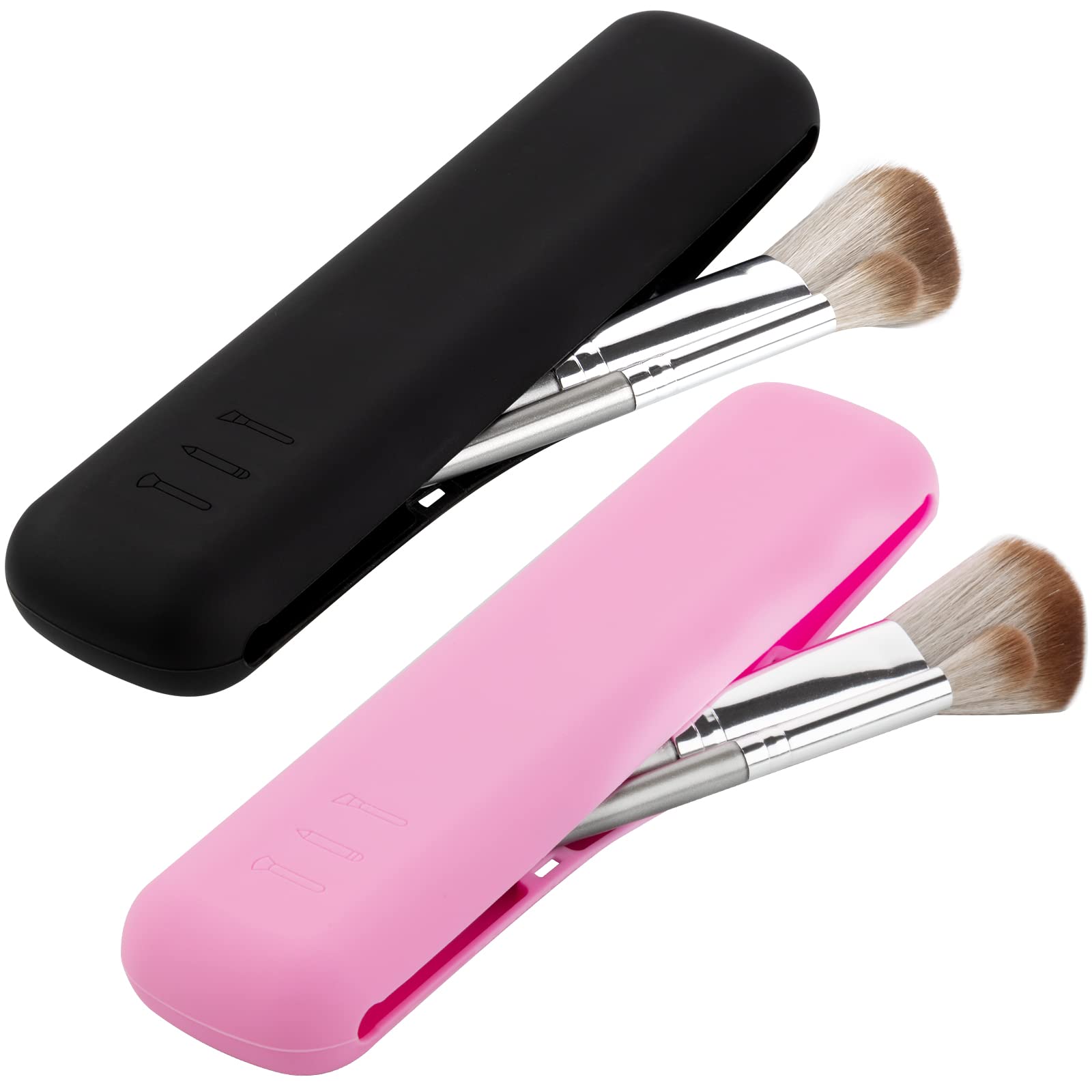 AIFEIRIC Travel Makeup Brush Holder-Silicon Trendy Brush Holder Cosmetic Bag, Soft and Sleek Makeup Tools Organizer for Travel(Black&Pink)