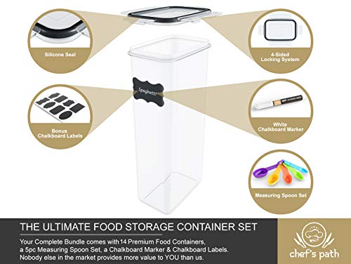 Chef's Path Superior 38 Pack Airtight Food Storage Containers with Lids - Plastic Food Canisters for Pantry Organization and Storage - Ideal for Cereal, Flour and Sugar Storage