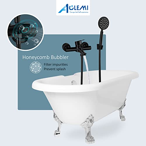 Aolemi Matte Black Wall Mount Bathtub Faucet with Handheld Sprayer Single Handle Shower Mixer Tap 6 Inch Center Bathroom Tub Faucet Stainless Steel SUS304