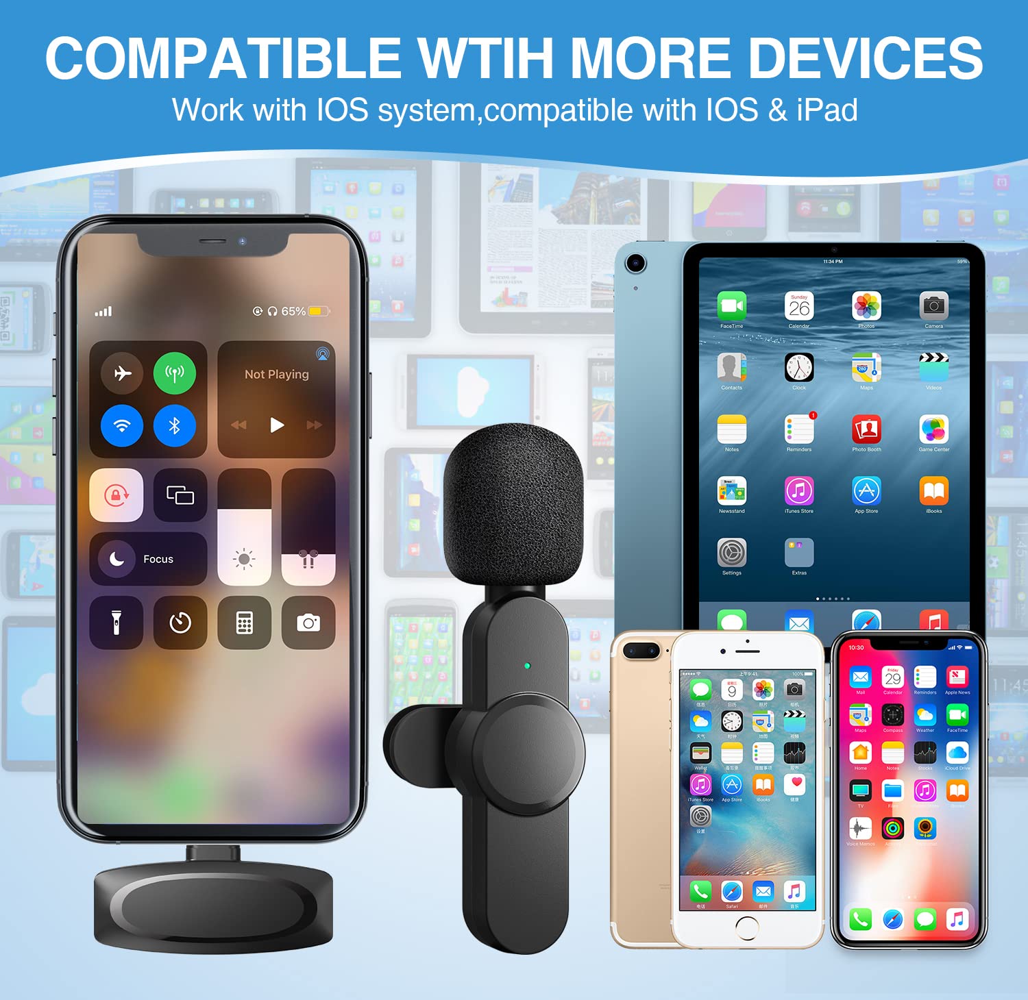 AIKELA Wireless Lavalier Microphone for iPhone iPad, Wireless Microphone 2.4G Ultra-Low Delay Plug-Play Built-in Noise Reduction Chip for Recording,Live Stream,Vlog,YouTube,Facebook,TikTok