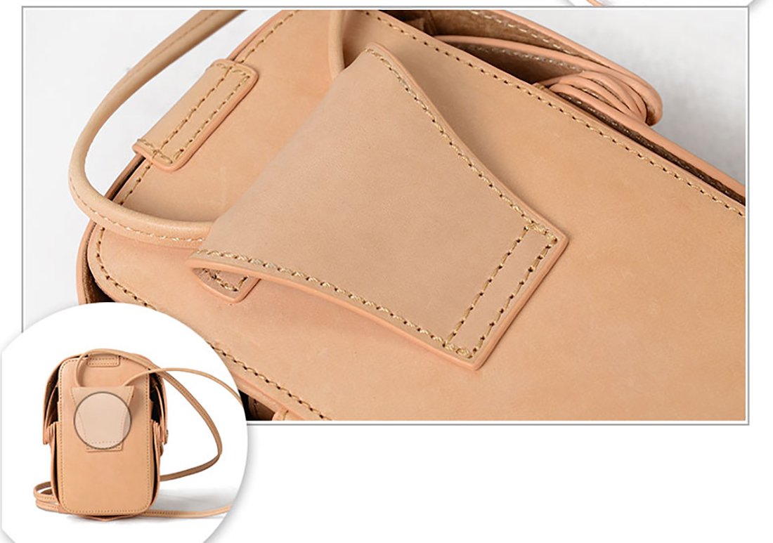 AUMI 4 Cellphone Crossbody Tan Beetle Bag Mini Cell Phone Purse Genuine Leather