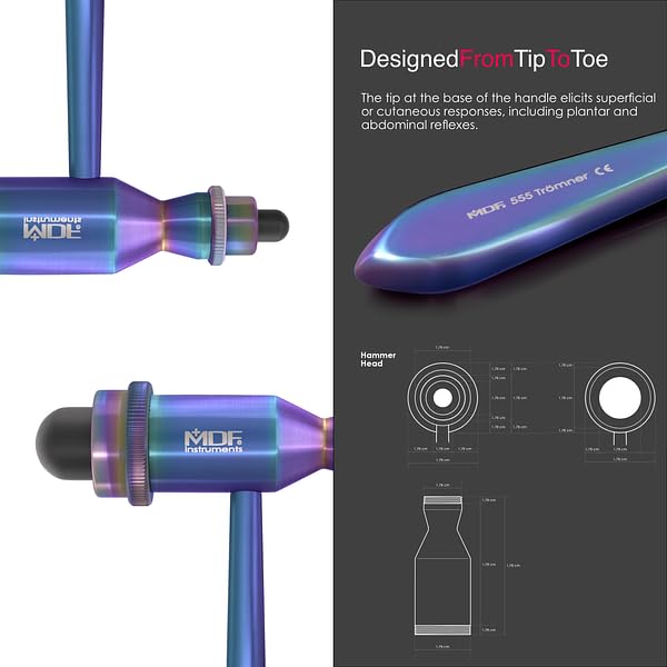 MDF Instruments, Tromner Neurological Reflex Hammer with Pointed Tip Handle for Cutaneous and Superficial Responses - Free-Parts-for-Life (MDF555KL11) (Kaleidoscope - Rainbow)