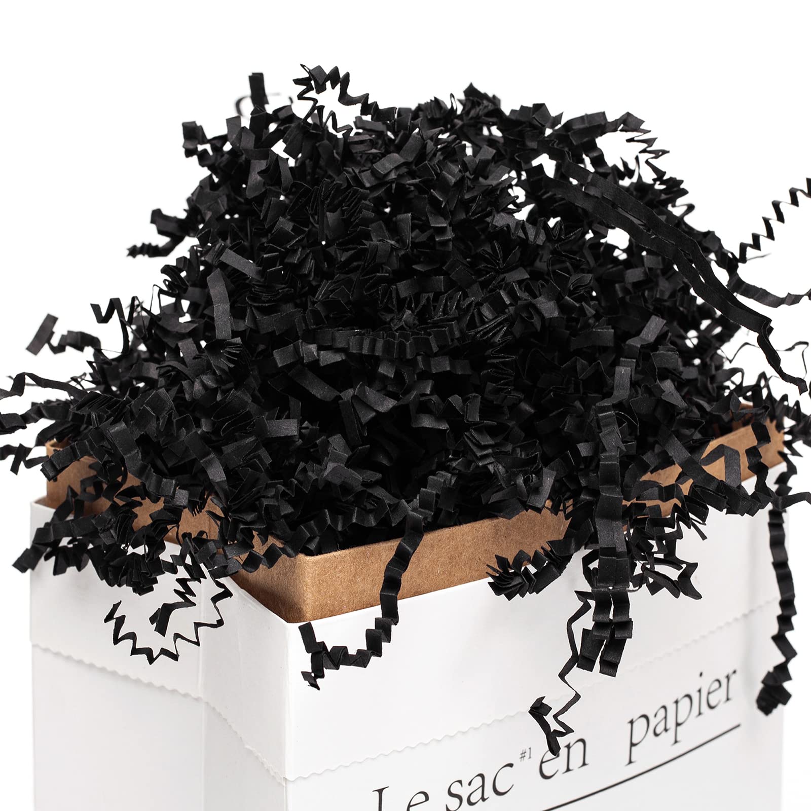 Mcfleet 2 LB Crinkle Cut Paper Shred Filler Black Crinkle Paper Shredded Paper for Gift Box - Gift Basket Filler - Gift Box Stuffing for Christmas, Halloween Packaging Wrapping