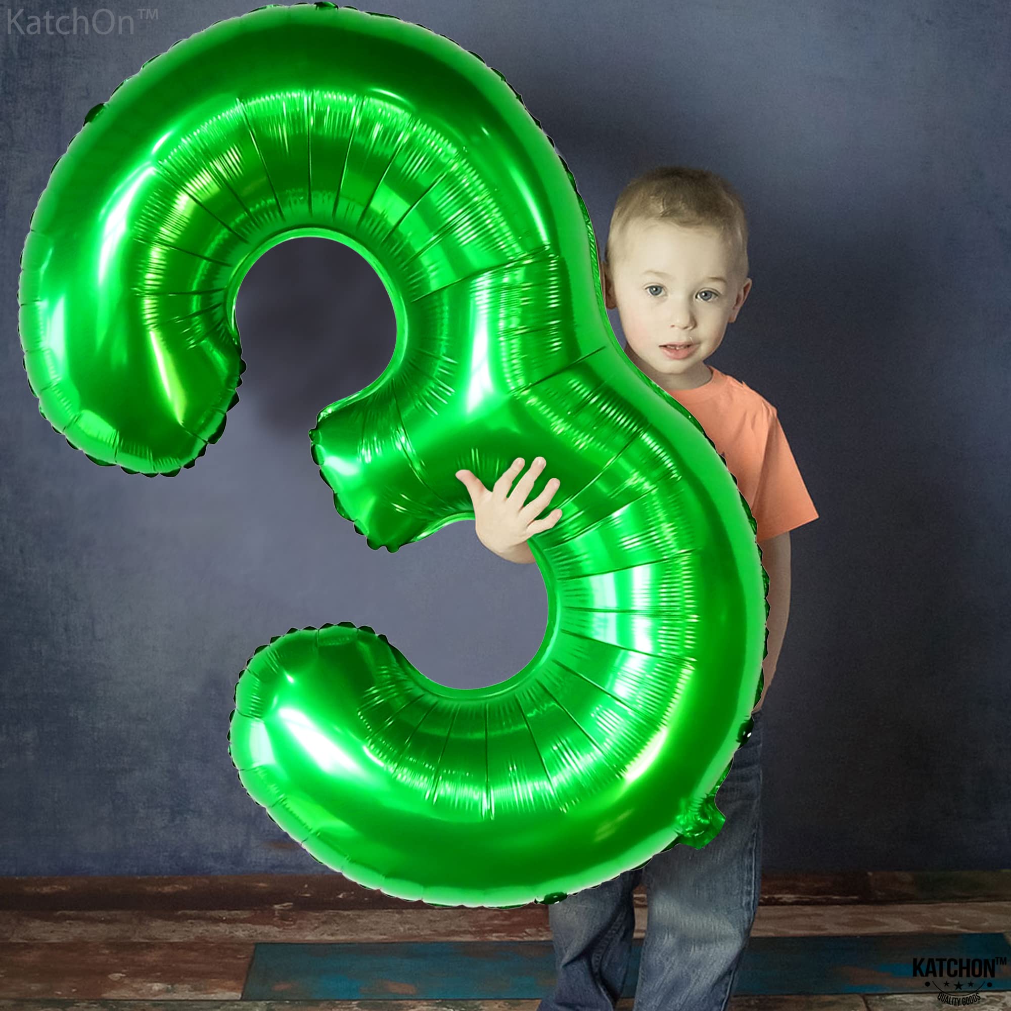 KatchOn, Giant Dark Green Number 3 Balloon - 40 Inch | Three Rex Birthday Party Decorations | Green 3 Balloon Number for Dinosaur Balloons | Green Three Balloon for Three Rex Birthday Decorations Boy