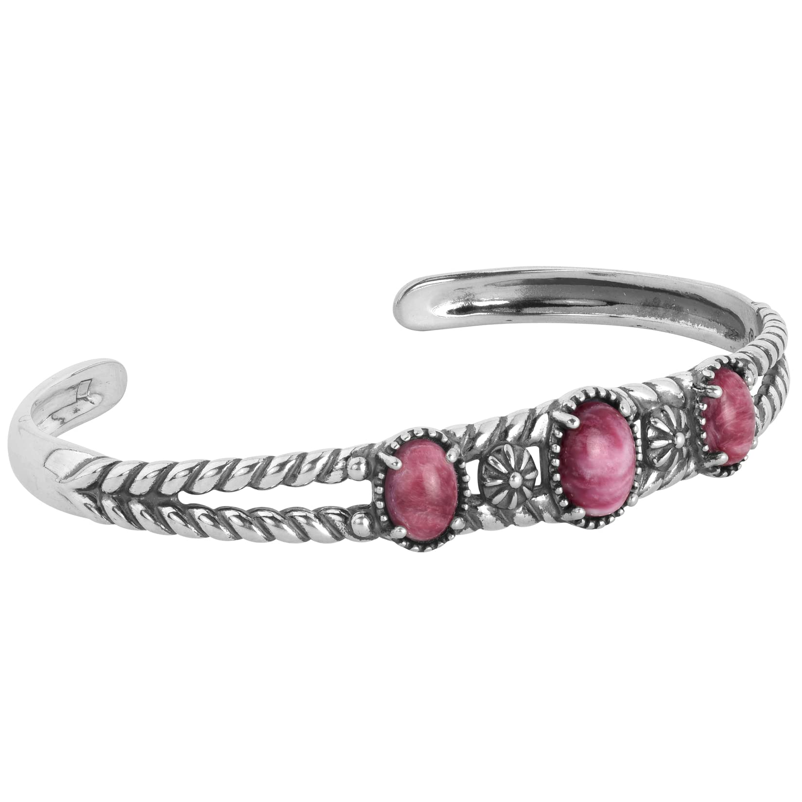 American West Sterling Silver Women's Cuff Bracelet & Girl's Cuff Bracelet Purple Spiny Gemstone 3-Stone Design Size S