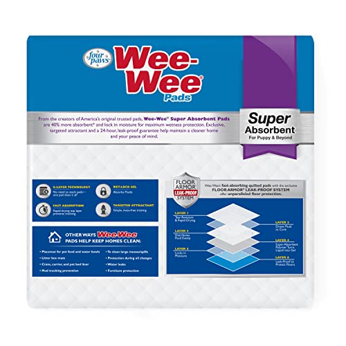 Four Paws Wee-Wee Super Absorbent Pee Pads for Dogs - Dog & Puppy Pads for Potty Training - Dog Housebreaking & Puppy Supplies - 24" x 24" (75 Count)