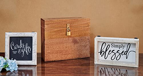 Wedding Card Box with Card Slit and Lock 12"X10"X4.5" Distressed Finish Gift Card Box Wishing Well Card Box for Weddings, Receptions, Birthdays, Graduations, Baby Showers, Honeymoon Funds (Walnut)