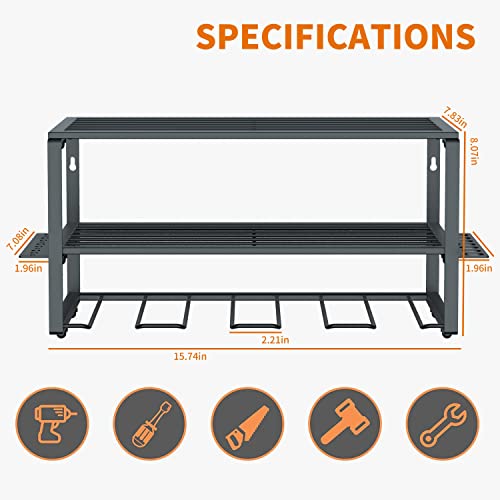 Power Tool Organizer, Garage Tool Organizers and Storage, 3 Layers Heavy Duty Metal Tool Shelf, Drill Holder Wall Mount, Utility Storage Rack for Cordless Drill Charging Station Screwdriver