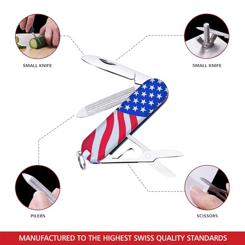 Swiss Eagle Premium Quality Classic Multi-Tool Army Knife - Compact - Tools In Your Pocket - US flag