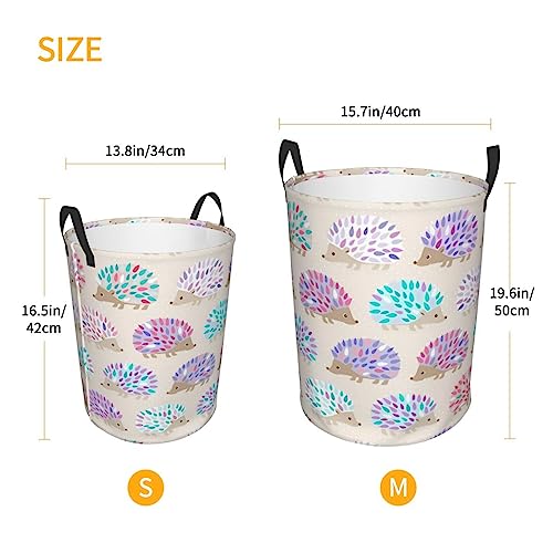 Hedgehog Polkadot Laundry Basket Protable Circular Laundry Hamper Storage Bin Organizer With Handles For Bathroom,Bedroom Clothes