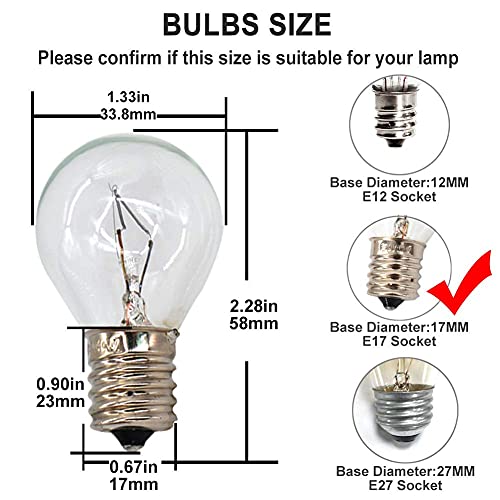 6 Pack S11 E17 Base 40 Watt Incandescent Bulbs for Lava Lamps,Replacement Bulbs for Lava Lamps,Glitter Lamps