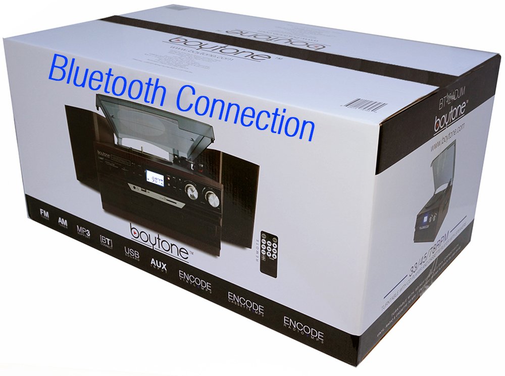 Boytone BT-24DJM Bluetooth Classic Style Record Player Turntable with AM/FM, CD/Cassette Player, Separate Stereo Speakers, Record from Vinyl, Radio, Cassette to USB with MP3 format, SD Slot, USB, AUX.
