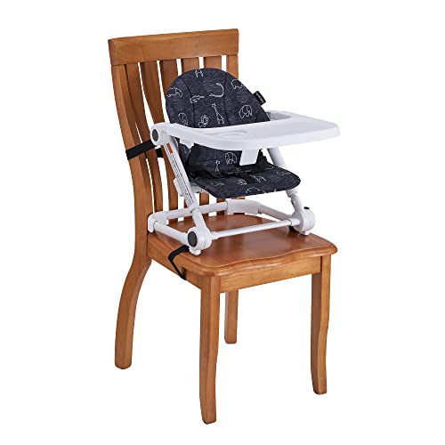 Pamo Babe Booster Seat for Dining Table, Travel Lightweight Folding 2-in-1 Feeding Seat for Baby, Adjustable Tray and Adjustable Hight (Black)