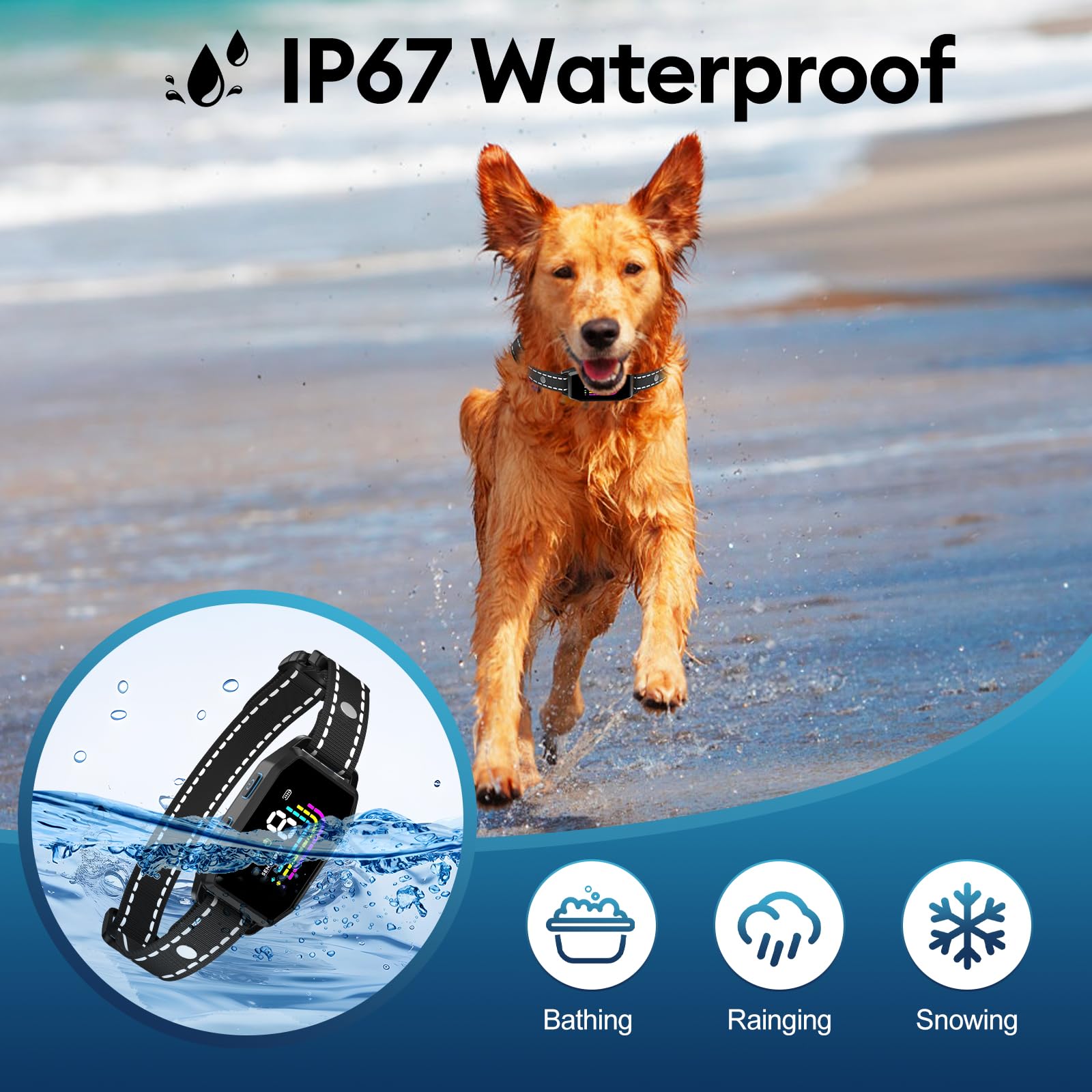 MEGWR Dog Bark Collar, Anti Barking Training Collar with Beep Vibration Shock for Large Medium Small Dogs,Bark Shock Collar with 8 Adjustable Sensitivity IP67 Waterproof(Black)