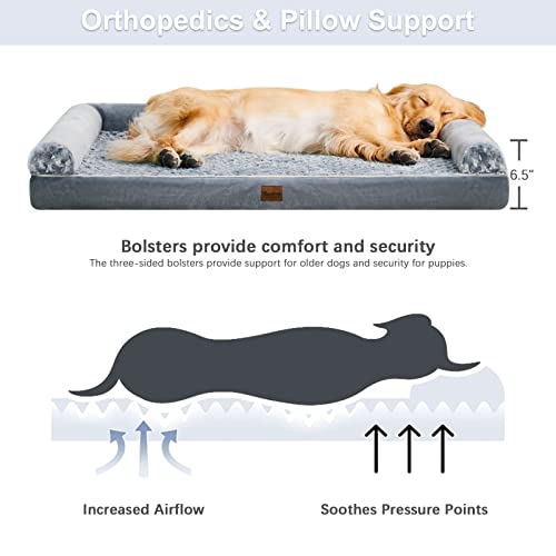 BFPETHOME Dog Beds for Large Dogs, Orthopedic Dog Bed for Medium Large Dogs, Egg- Foam Dog Crate Bed (L(36 * 27 * 6.5) Inch, Grey)