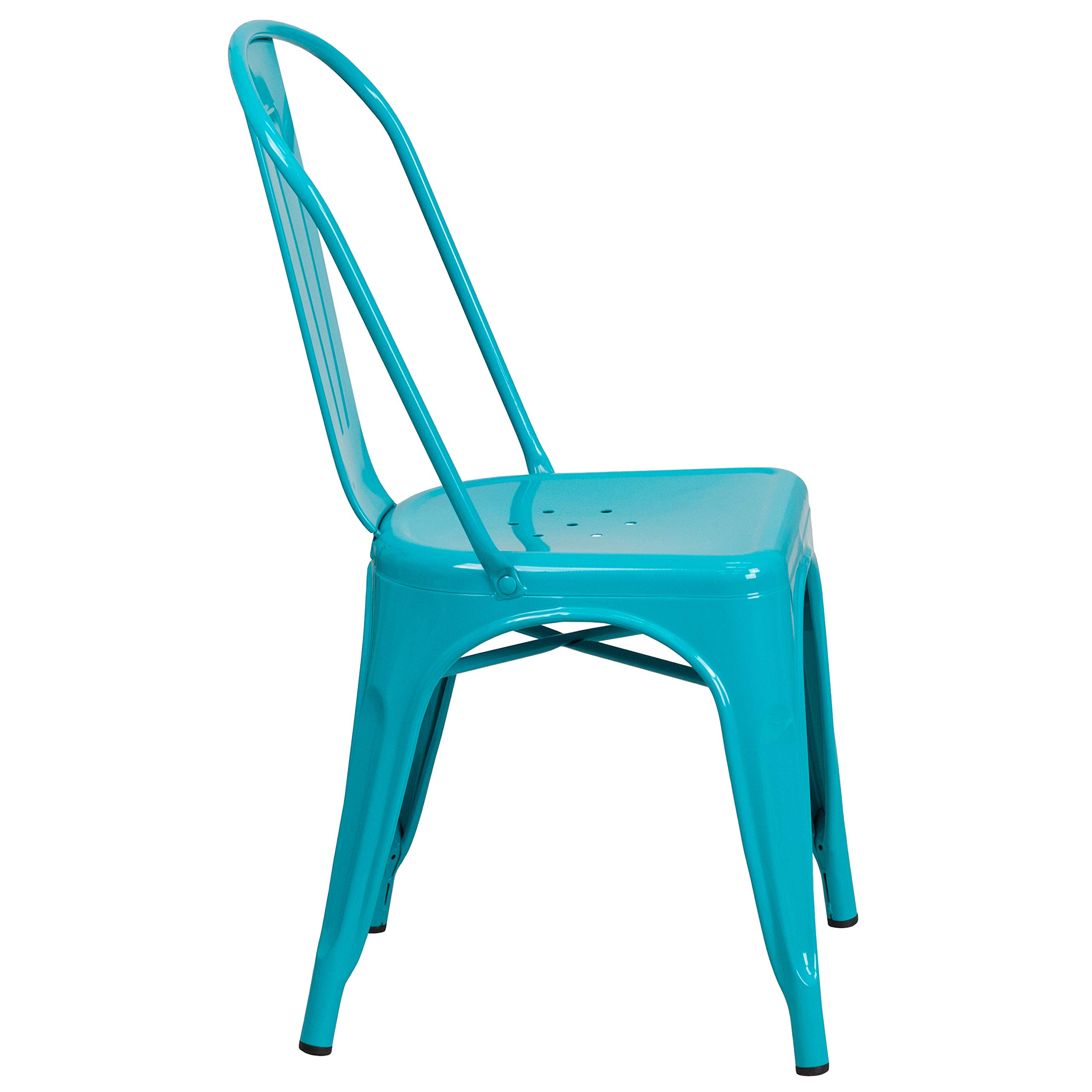 Merrick Lane Wells Stacking Dining Chair - Powder Coated Crystal Teal-Blue Metal Frame - Curved Slat Back - 500 lb. Static Weight Capacity - Indoor/Outdoor Use