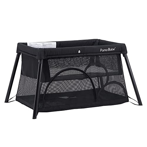 Pamo Babe Portable Crib for Baby Lightweight Playpen, Foldable Travel Playard with Comfortable Mattress for Babies to Toddler (Black)