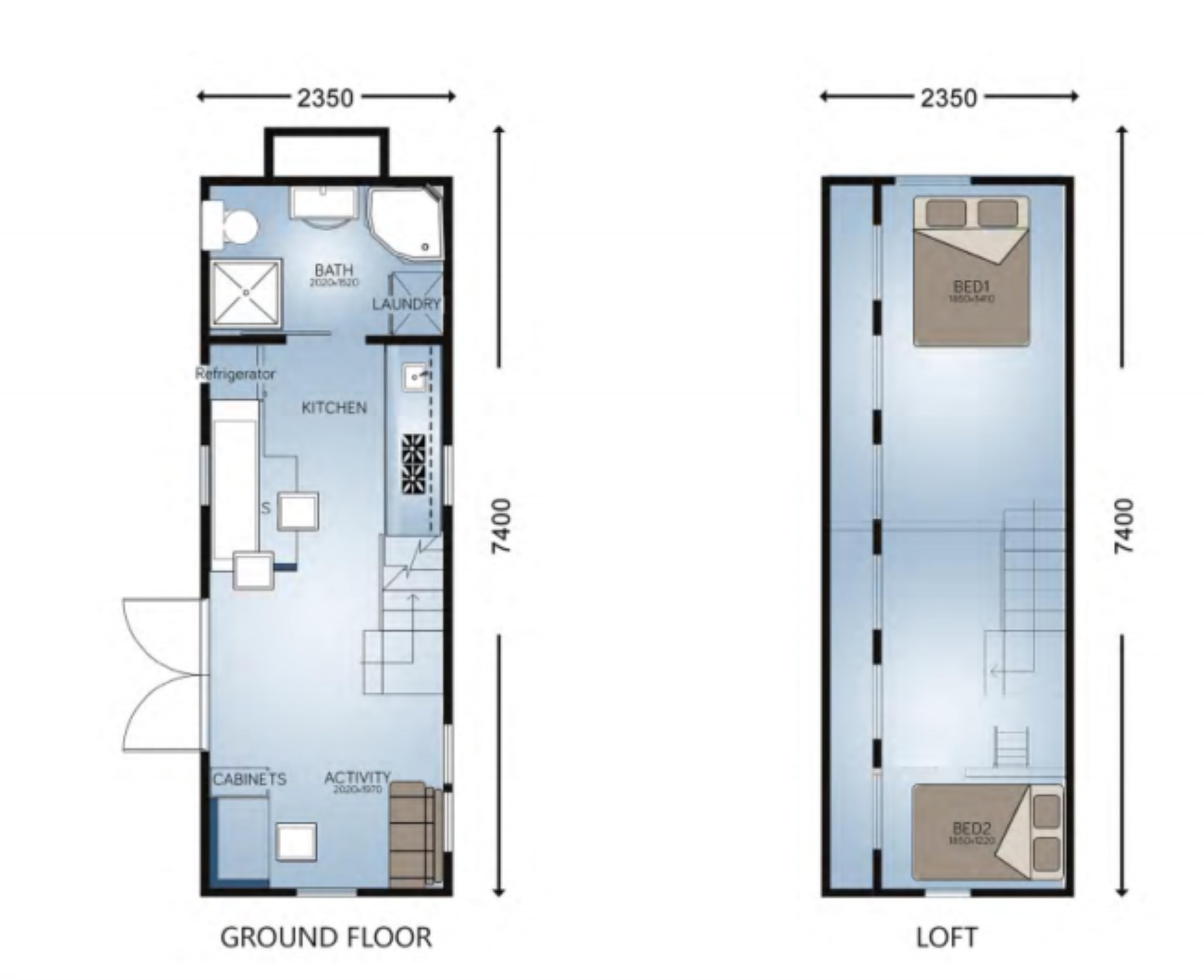Aluminum Tiny Movable Prefabricated Insulated House with 1 Bathroom, 1-3 bedrooms & 1 Kitchen- Tiny loft House, Mini Caravan,Travel Camper Trailer for Family (Modern, 3, Bedroom)