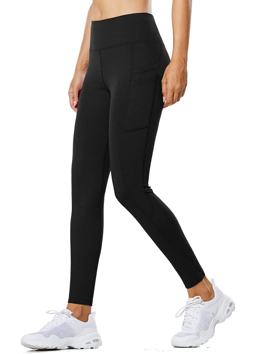BALEAF Women's Fleece Lined Water Resistant Legging High Waisted Thermal Winter Hiking Running Pants Pockets Black Small