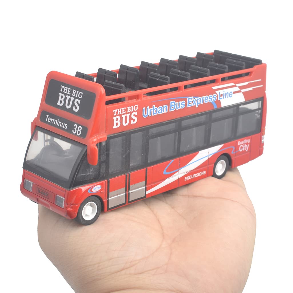 Ailejia City Double Decker Bus Toy Diecast New York City Sightseeing Bus Pull Back Vehicles Mini Model Car Lights and Music (Red)