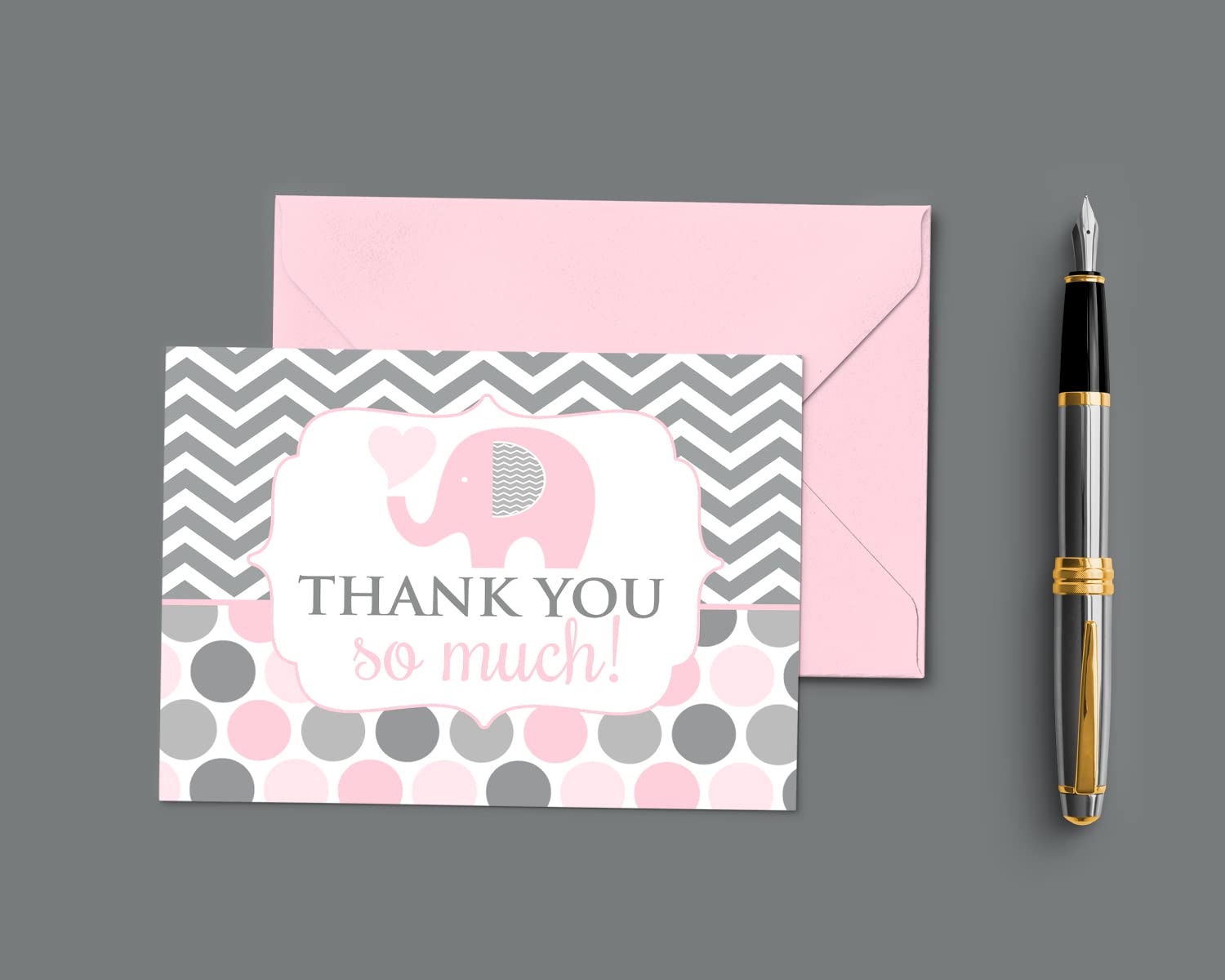 Paper Clever Party Pink Elephant Thank You Cards with Envelopes for Boys Baby Shower, Gender Reveal, Birthday, Everyday Occasions, Small Folded Note Set, 20 Pack