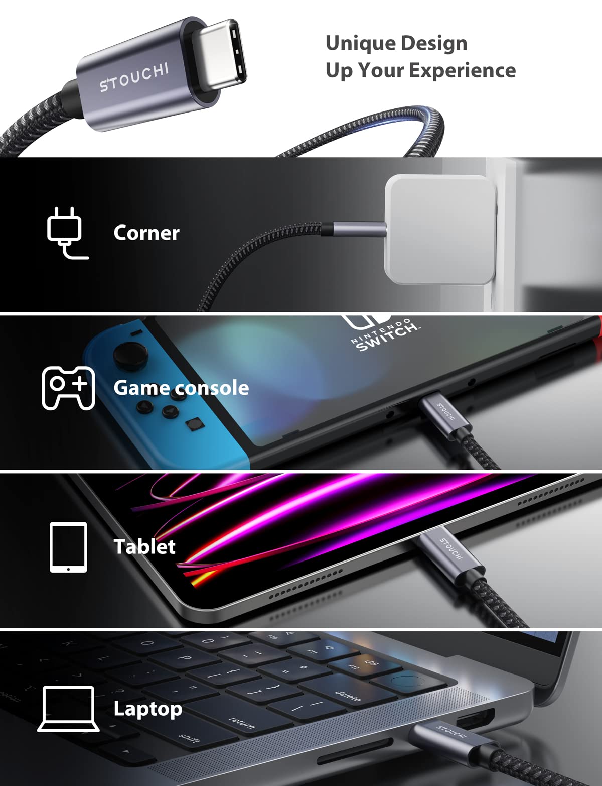 Stouchi USB C Extension Cable 6FT/1.8M, PSVR2 Extension Cable Type C 3.1 Male to Female Fast Charging & Audio Data Transfer for iPhone15, iPad Mini/pro, MacBook Air M2/ M1 Mac Mini/pro, Mag- Safe