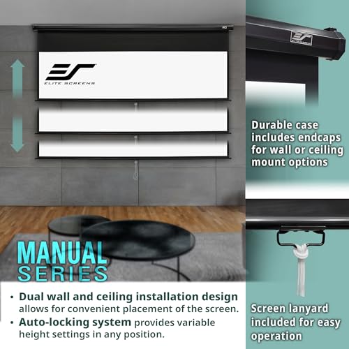 Elite Screens Manual Series, 150-INCH 16:9, Pull Down Manual Projector Screen with AUTO LOCK, Movie Home Theater 8K / 4K Ultra HD 3D Ready, 2-YEAR WARRANTY, M150UWH2