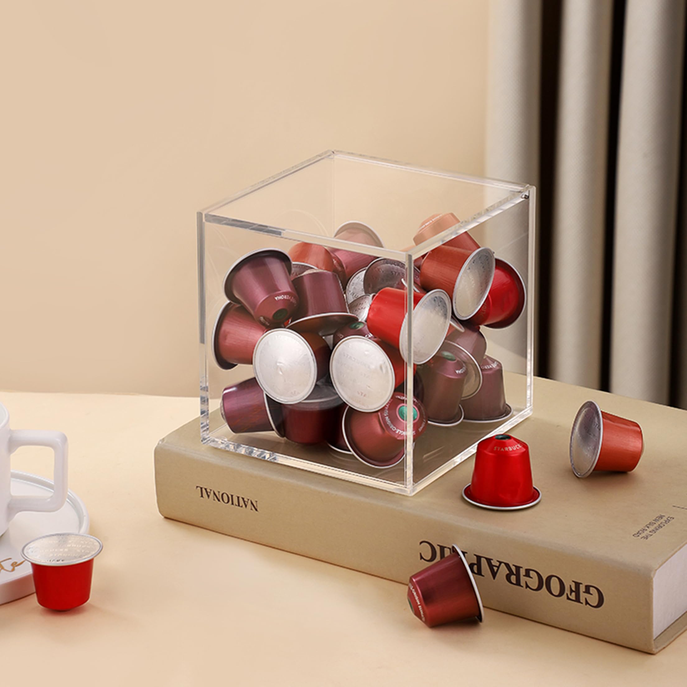 KissYou Acrylic Storage Box Coffee Pod Holder Organizers Accessories Anti Dust Durable Clear Acrylic Box for House and Office Use, Transparent Box with Lid
